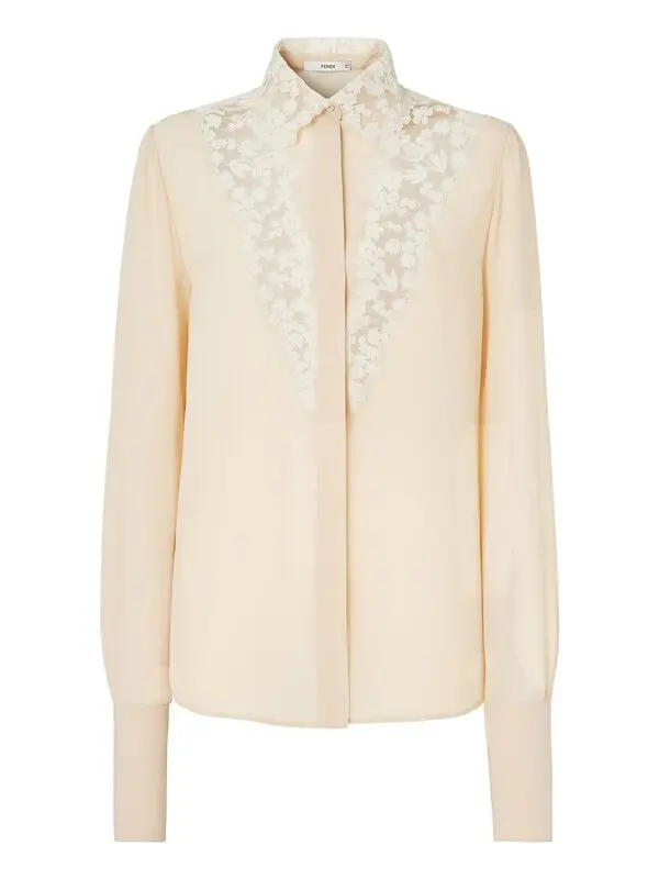 Fendi Georgette Shirt With Peonia Lace Inserts - Beige
