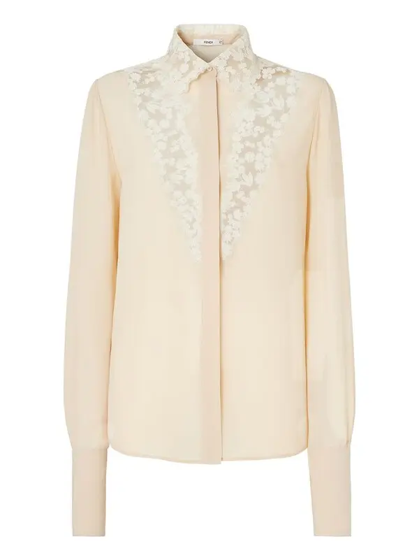 Fendi Silk Shirt With Peonia Lace Embellishments - Beige