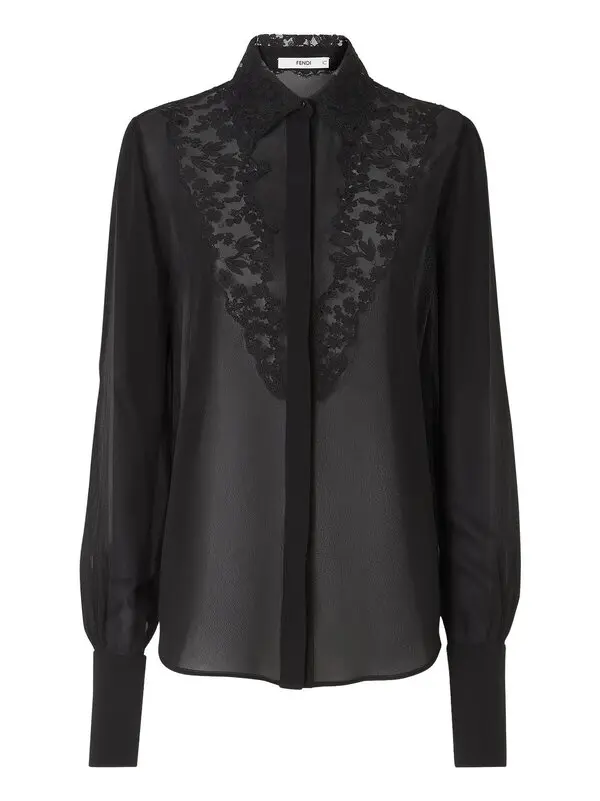 Fendi Silk Georgette Shirt With Peonia Lace Inserts - Black