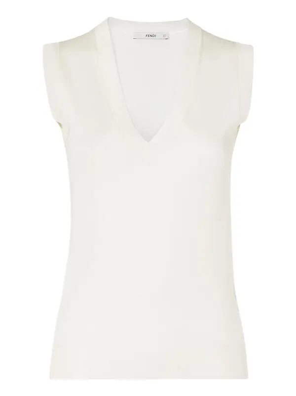 Fendi Ivory Silk Organza V-neck Top - White