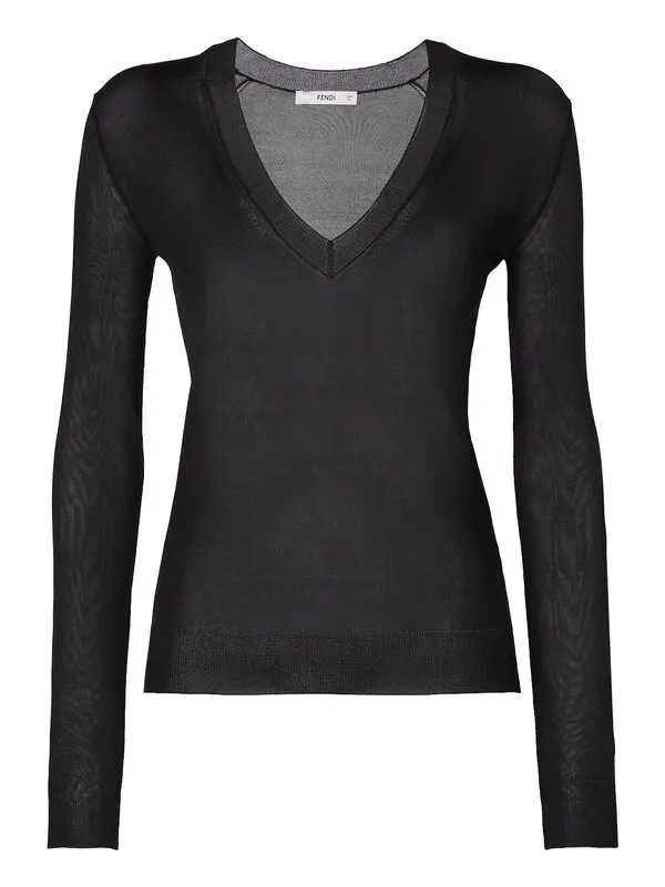 Fendi Ivory Silk Organza V-neck Jumper - Black
