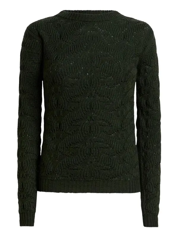 Etro Wool Blend Paisley Pattern Knit Sweater - Green