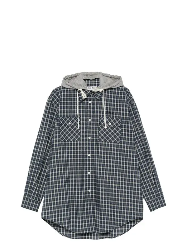 Miu Miu Checked Hooded Shirt - Blue