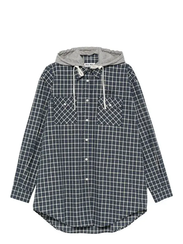 Miu Miu Checked Hooded Shirt - Blue