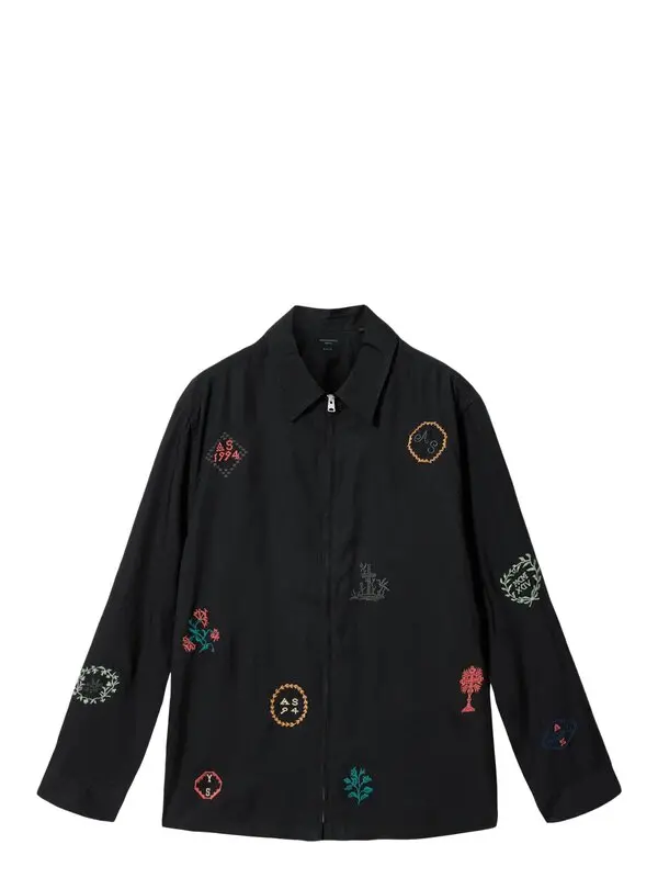 ALLSAINTS Embroidered Zip-up Shirt - Black