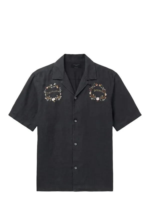 ALLSAINTS Linen Klavicle Bowling Shirt - Black
