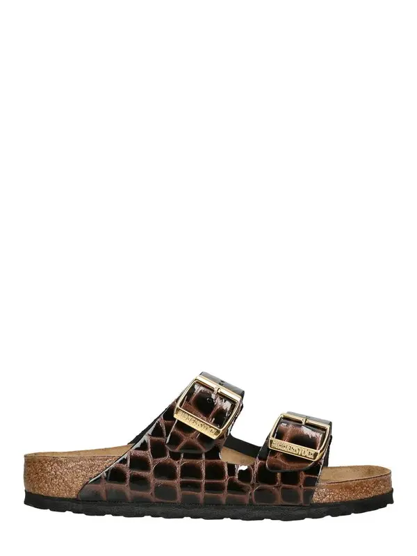 BIRKENSTOCK Leather Croc-embossed Arizona Sandals - Black