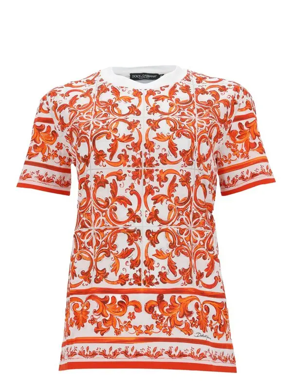 Dolce & Gabbana Jersey T-shirt With Majolica Print - Orange