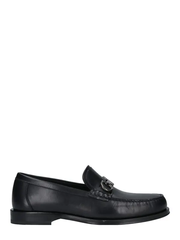 FERRAGAMO Calf Leather Flat Shoes With Horsebit Detail - Black