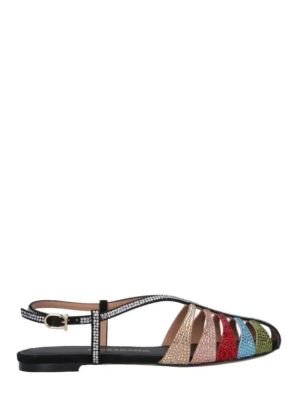 FERRAGAMO Embellished Flat Sandals With Adjustable Ankle Strap - Multicolor