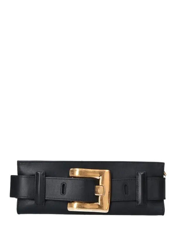 Balmain Calf Leather Handbag With Gold Tone Buckle - Black