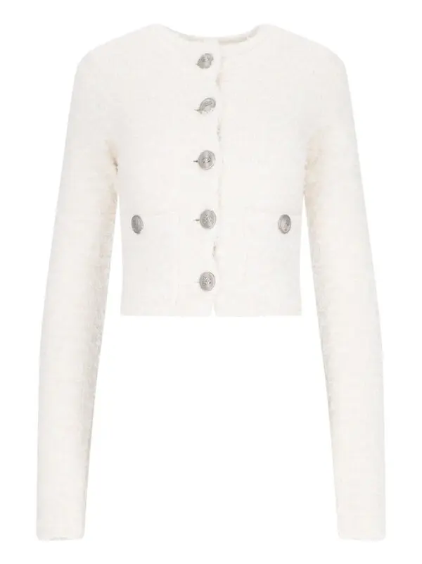 Balenciaga Textured Cotton-blend Cropped Cardigan - White