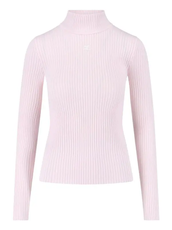 COURREGES Lightweight Knit Ribbed High Neck Sweater - Pink