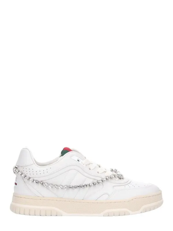 Gucci Embellished Calfskin And Lambskin Sneakers - White