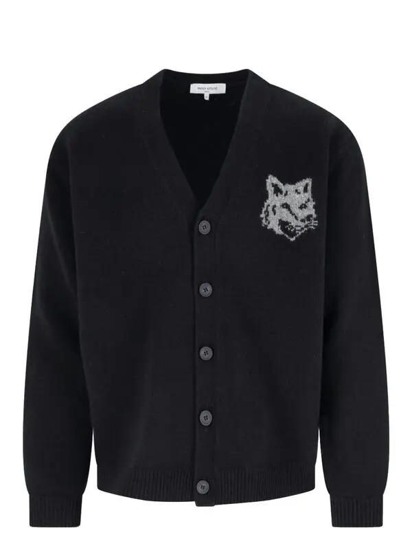 Maison Kitsuné Fox Head Intarsia Merino Wool Cardigan - Black