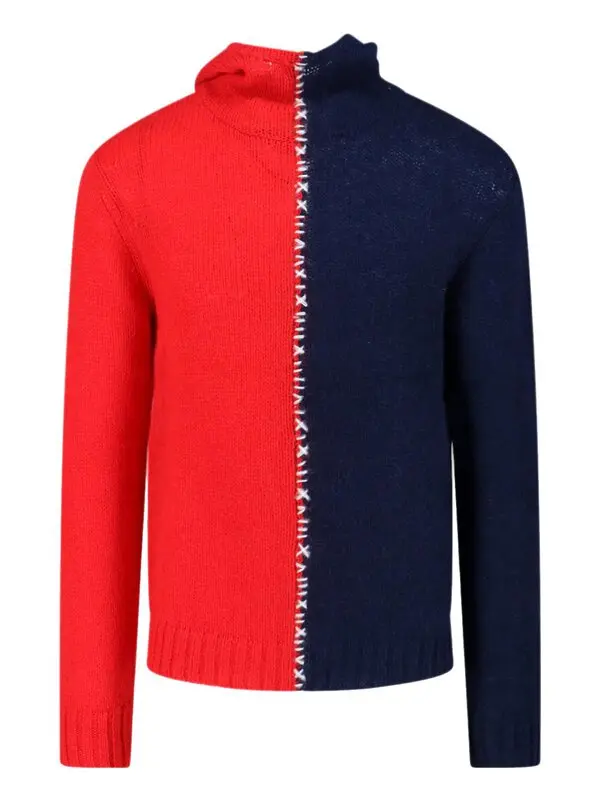 CHARLES JEFFREY Asymmetrical Contrast Stitch Knit Sweater - Red