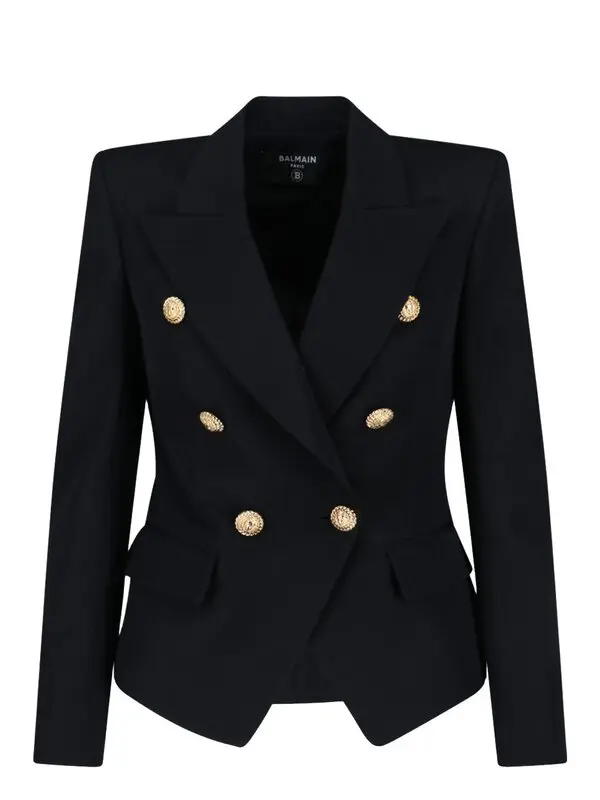 Balmain Double-breasted Virgin Wool Blazer - Black