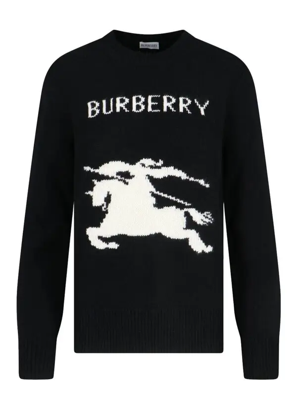 Burberry Wool-cashmere Horse Motif Crew Neck Sweater - Black