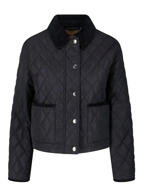 Burberry Quilted Cropped Jacket With Stand Collar - Black