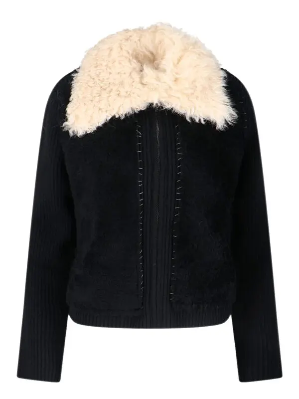 Marni Virgin Wool Sweater With Lamb Fur Trim - Black