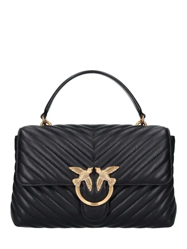 Pinko Quilted Top-handle Satchel With Logo Clasp - Black
