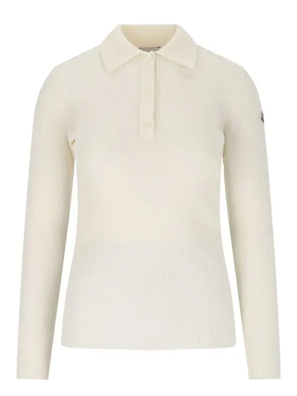 Moncler Cotton-polyamide Ribbed Knit Polo Top - White
