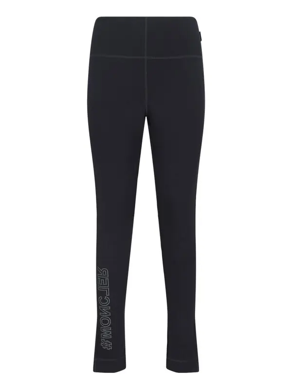 Moncler Stretch Performance Leggings With Logo Detail - Black
