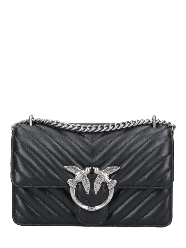 Pinko Premium Mini Leather Crossbody Bag - Black