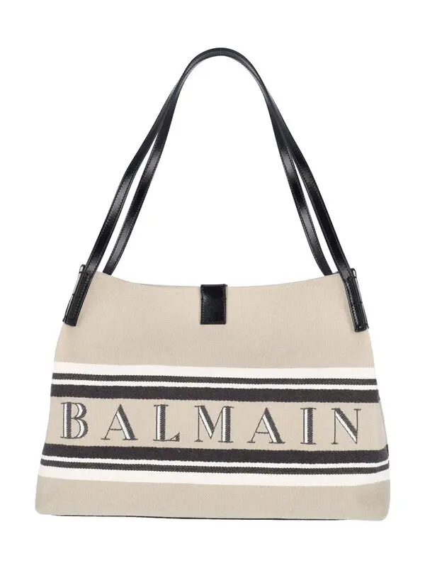 Balmain Cotton-blend Shoulder Bag With Stripes - White