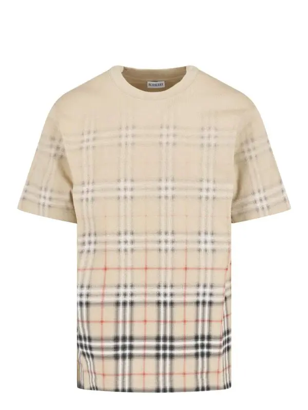 Burberry Lightweight Check Ribbed T-shirt Relaxed Fit - Beige