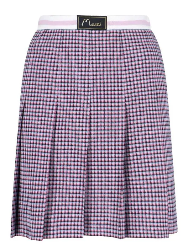 Marni Checked Pleated Mini Skirt - Violet