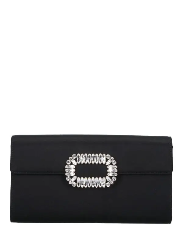 ROGER VIVIER Viscose Silk Statement Clutch With Crystal Embellishment - Black