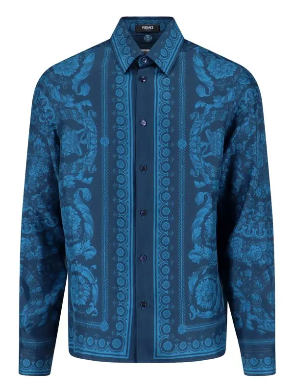 Versace 100% Silk Printed Shirt - Blue