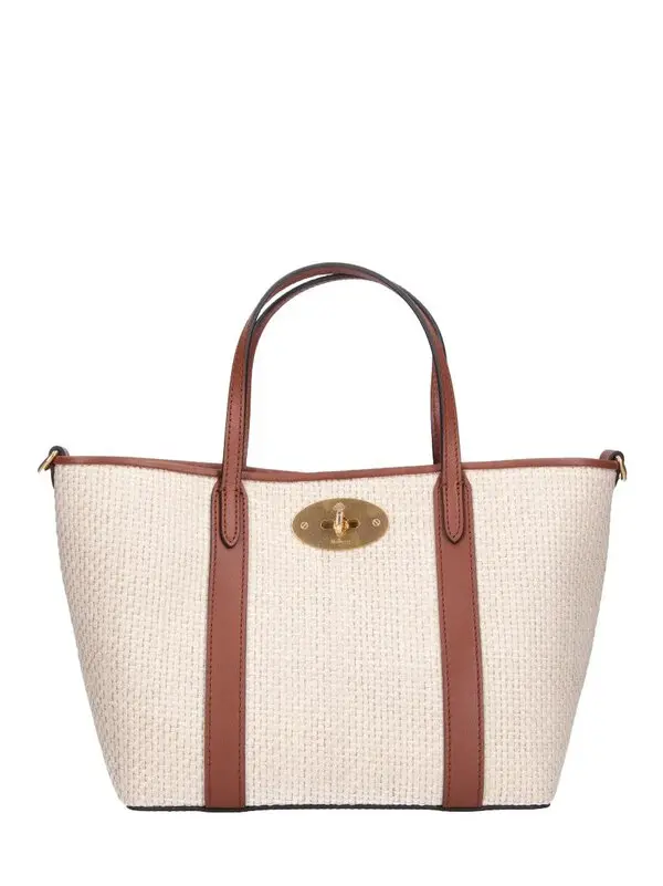 Mulberry Woven Tote Bag With Leather Trim - Cream