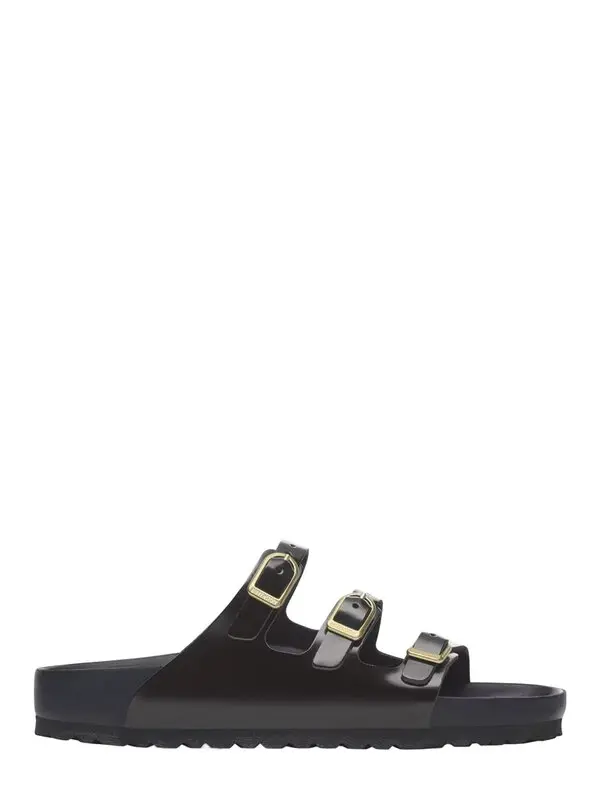 BIRKENSTOCK Triple Strap Buckle Slide Sandals - Shine Black