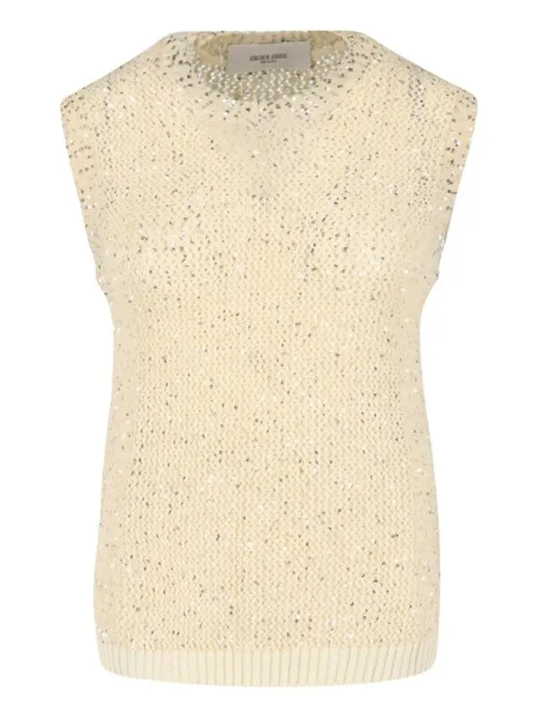 GOLDEN GOOSE Sequin Knit Sleeveless Sweater Vest - White
