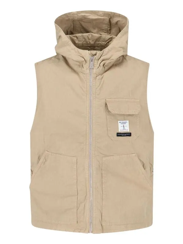 ROY ROGER'S Hooded Zip-up Cotton Vest - Beige
