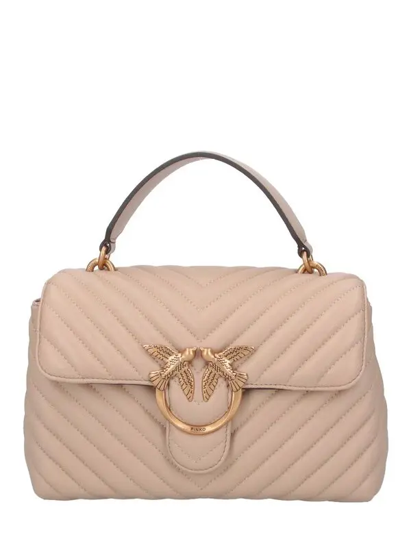 Pinko Quilted Leather Shoulder Bag With Chain Strap - Beige