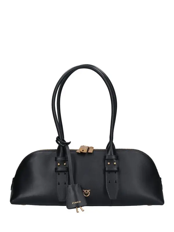 Pinko Leather Shoulder Bag With Chain Strap - Black