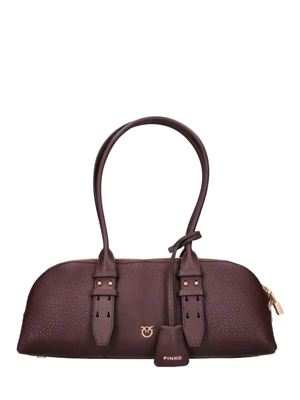 Pinko Leather Shoulder Bag With Chain Strap - Brown
