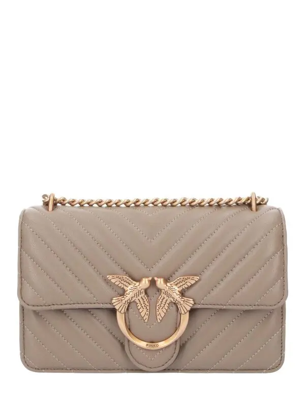 Pinko Leather Shoulder Bag With Chain Strap - Grey