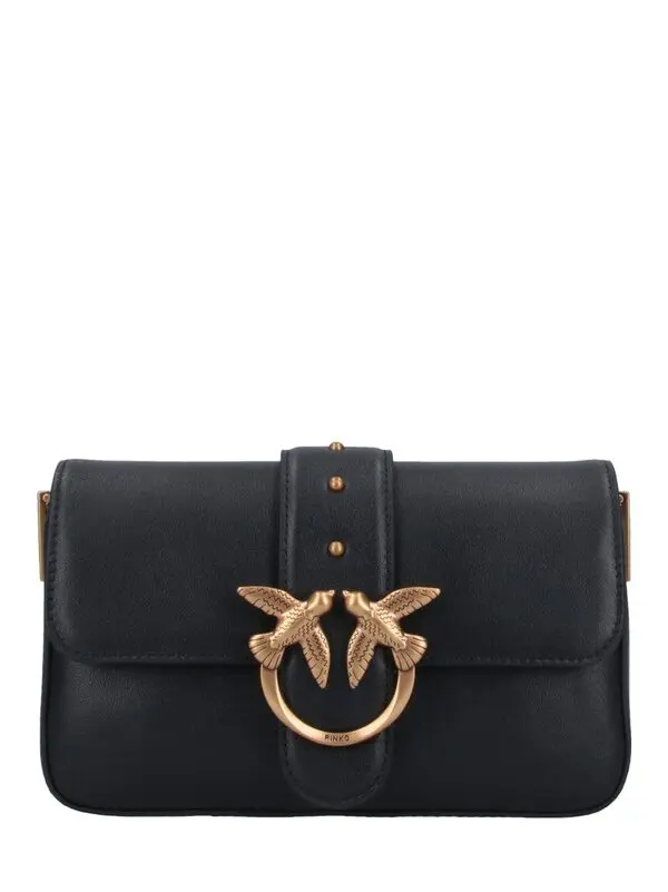 Pinko Premium Leather Handbag With Gold Tone Buckle - Black
