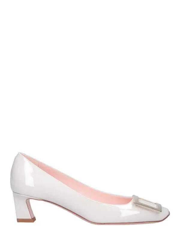 ROGER VIVIER Calf Leather Flap Heeled Pumps With Sheepskin Lining - White
