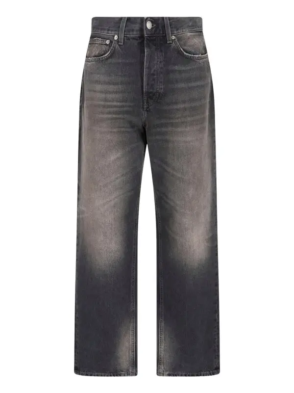 HAIKURE Classic Straight Leg Jeans With Five Pockets And Leather Logo Patch - Black
