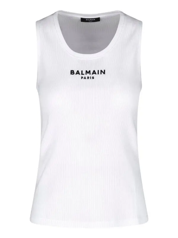 Balmain Ribbed Cotton Tank Top - White