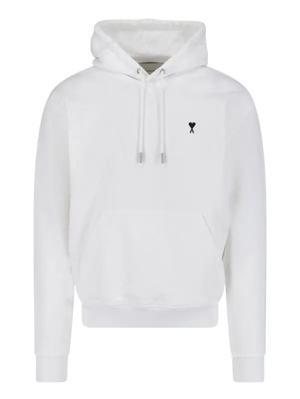 AMI Paris Cotton Hoodie With Kangaroo Pocket - White