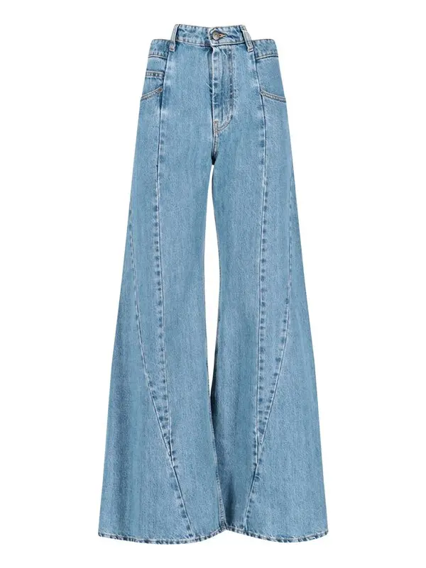 MAISON MARGIELA 100% Cotton Wide Leg Jeans - Blue