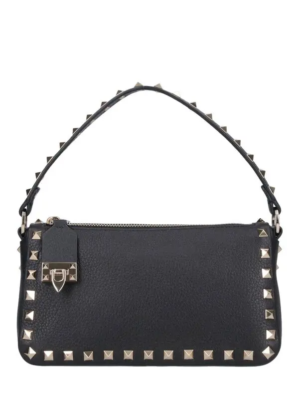 Valentino Garavani Italian Leather Handbag With Stud Embellishments - Black
