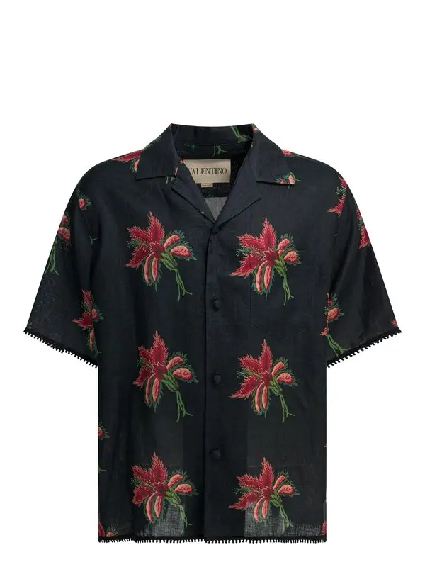 Valentino Garavani Floral Camp Collar Casual Shirt 73.5 Cm Length - Black