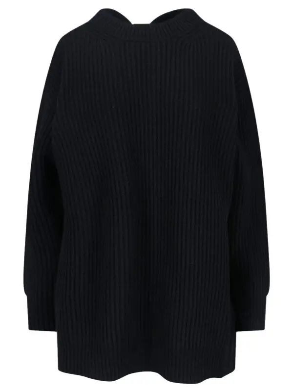 MAISON MARGIELA Ribbed Knit Mock Neck Sweater Dress - Black